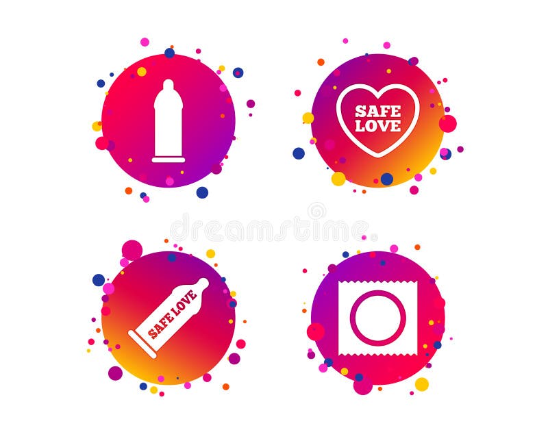 Safe Sex Love Icons Condom In Package Symbols Stock Vector