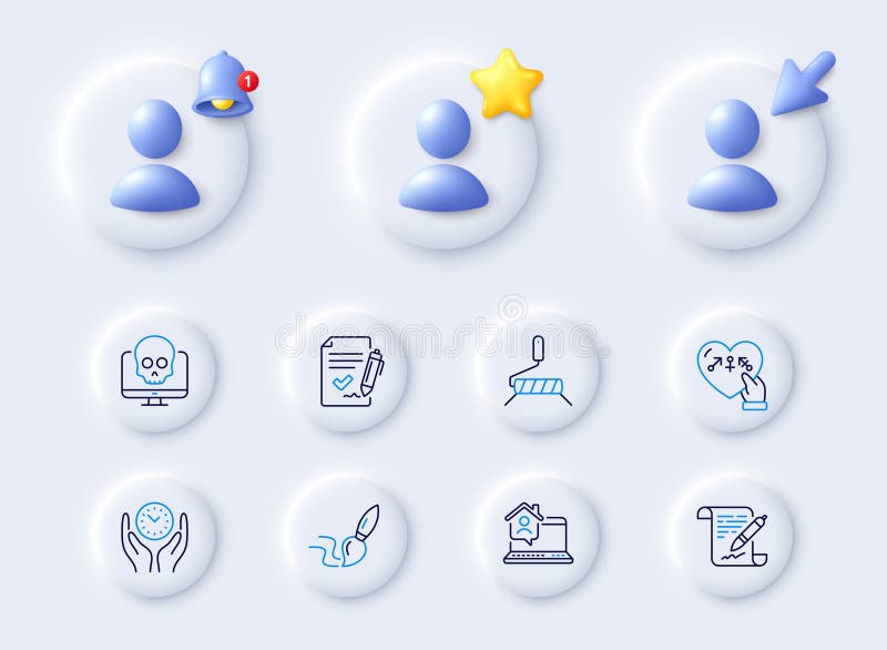 Safe Time, Approved Agreement and Cyber Attack Line Icons. for Web App ...