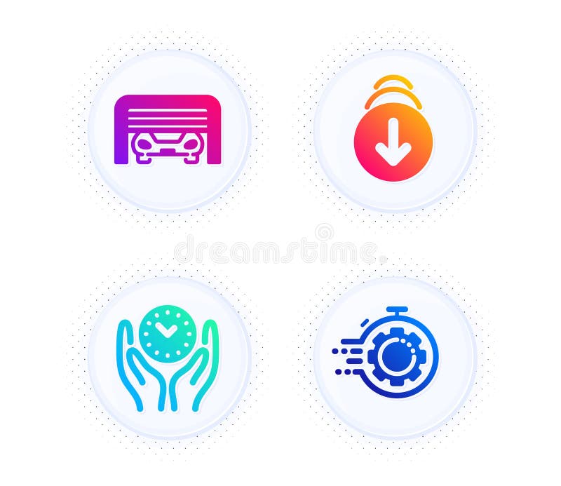 Safe Time, Scroll Down and Parking Garage Icons Set. Seo Timer Sign ...