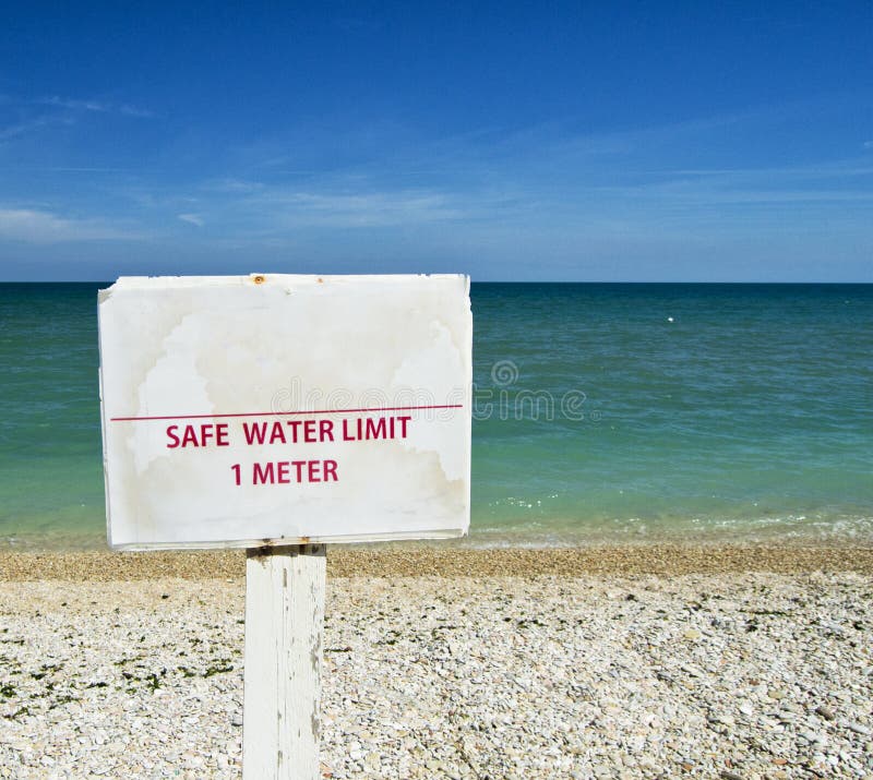 Safe Water Limit 1 Meter Advice on a Beach. for Graphical Concept Stock ...