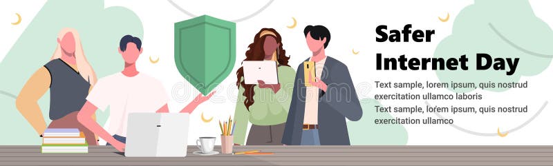 Safer Internet Day People Using Technology Stock Vector - Illustration ...