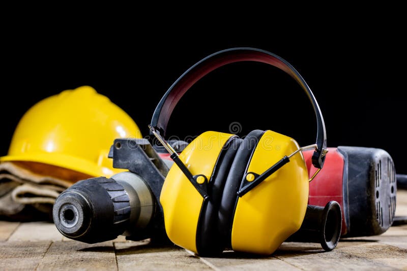 Safety Accessories and Impact Hammer. Accessories for a Builder Stock ...