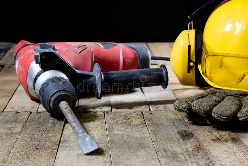 Safety Accessories and Impact Hammer. Accessories for a Builder Stock ...