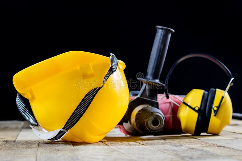 Safety Accessories and Impact Hammer. Accessories for a Builder Stock ...