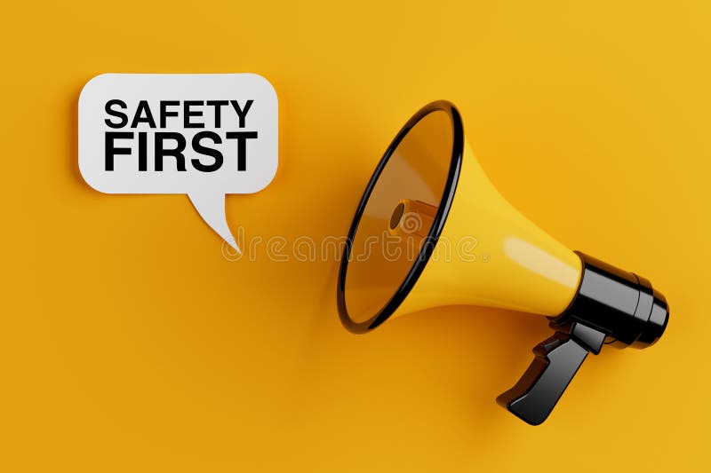 Safety Awareness Concept. Yellow Megaphone with Speech Bubble Saying ...