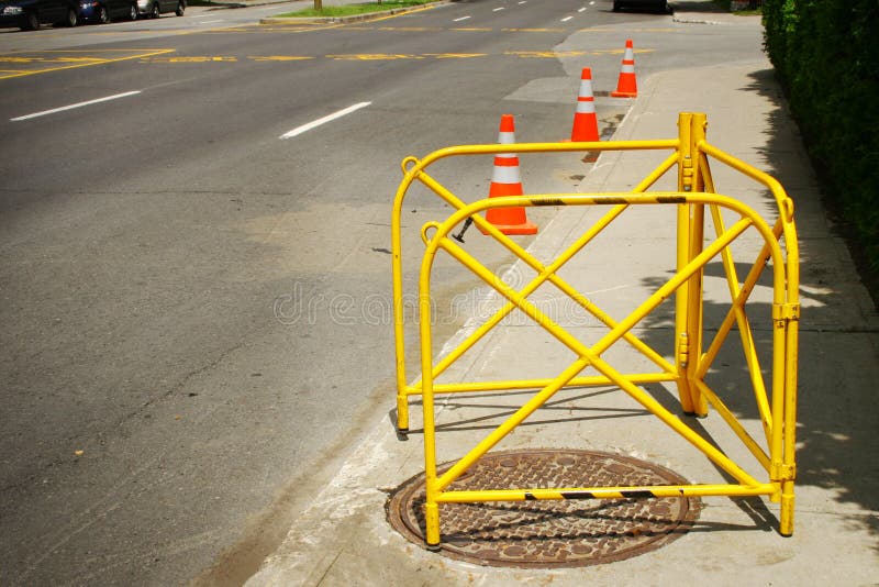 Safety barrier at manhole stock image. Image of safety - 5926349