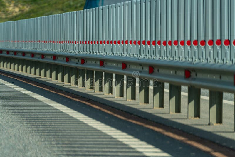 Safety Barriers on Highway. Anodized Safety Steel Barrier. Enhancing ...