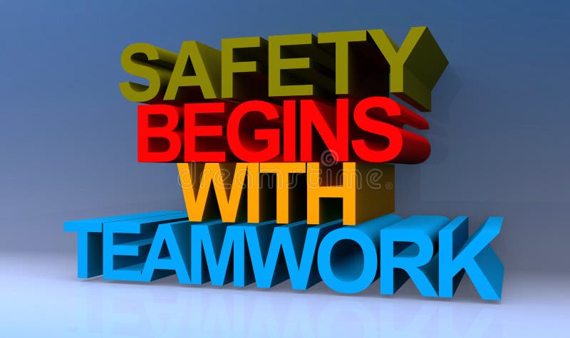 Safety Begins with Teamwork on Blue Stock Illustration - Illustration ...