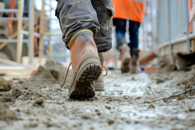 Safety Boots Stepping through a Construction Site Stock Image - Image ...