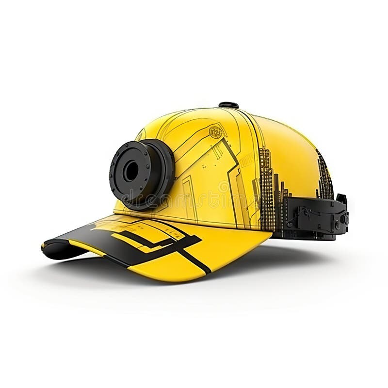 Safety Cap with Flashlight, Yellow and Black Stock Illustration ...