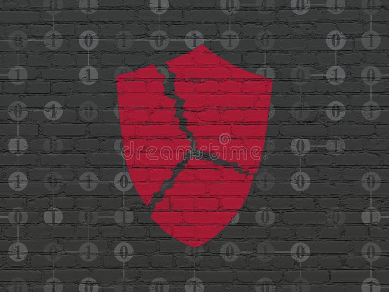 Safety Concept: Broken Shield on Wall Background Stock Illustration ...