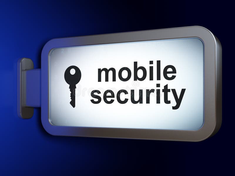 Safety Concept: Mobile Security and Key on Billboard Background Stock ...