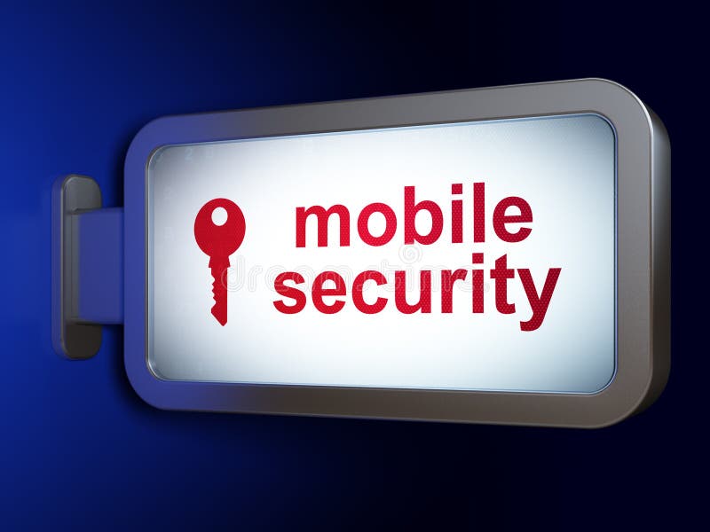 Safety Concept: Mobile Security and Key on Billboard Background Stock ...