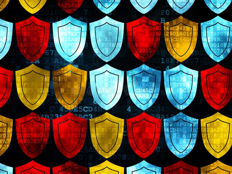 Safety Concept: Shield Icons on Digital Background Stock Illustration ...