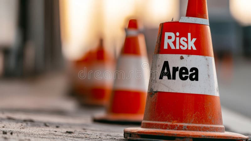Safety Cones Arranged in a Circle Mark a Risk Area with a Clear Warning ...