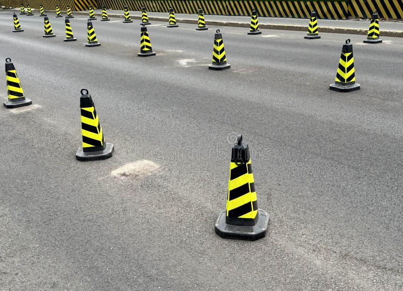 Safety Cones in a row stock image. Image of freeway - 370047515