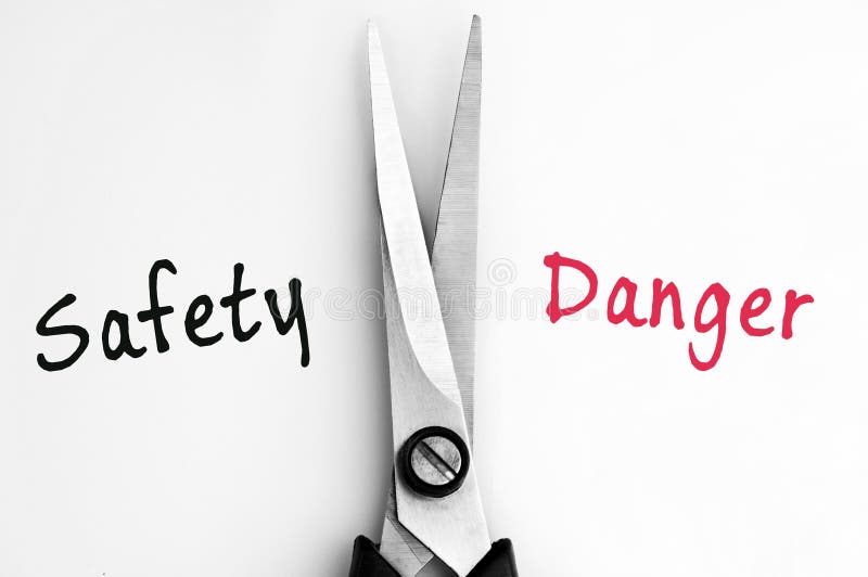 Safety and Danger Words with Scissors in Middle Stock Photo - Image of ...