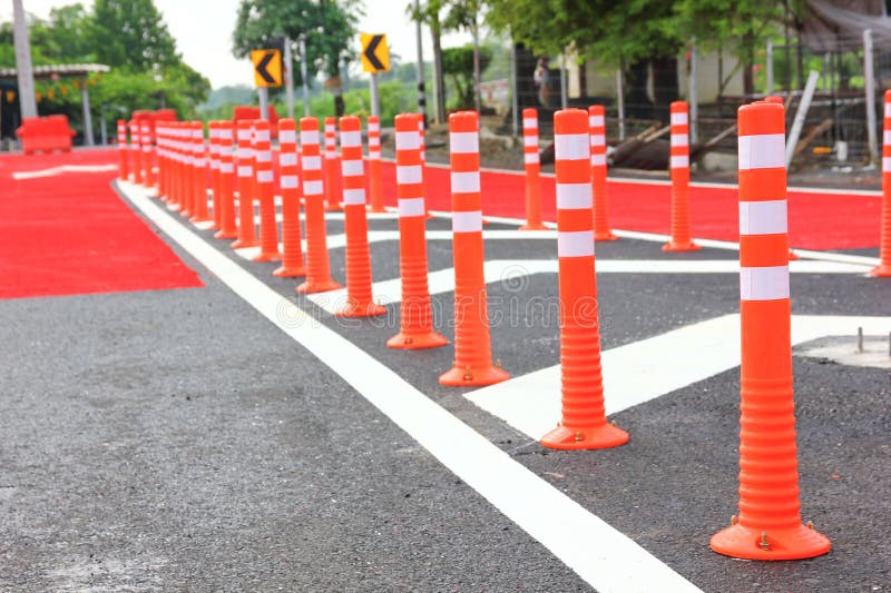 Safety Delineator with White Stripe on Plastic Pole. Traffic Safety ...