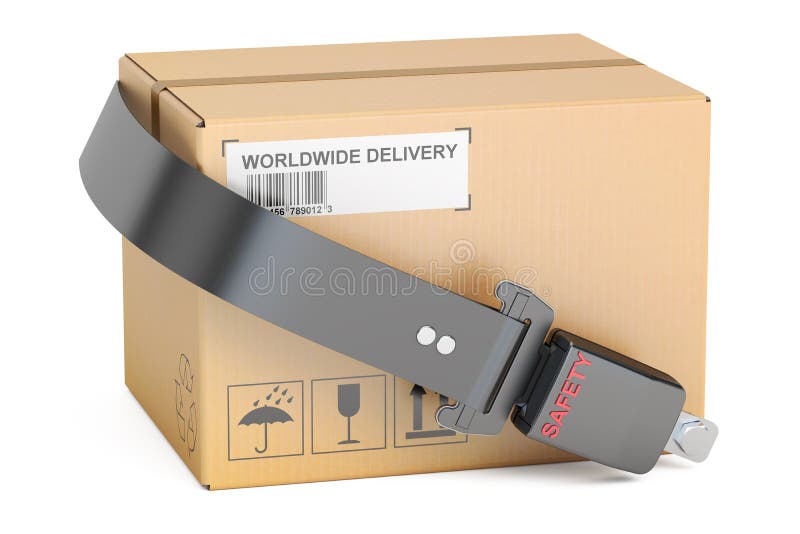 Safety Delivery Concept, Safety Belt with Cardboard Box Parcel. Stock ...