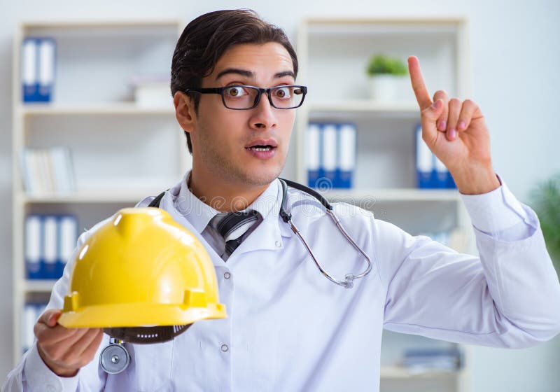 Safety Doctor Advising about Wearing Hard Hat Stock Photo - Image of ...