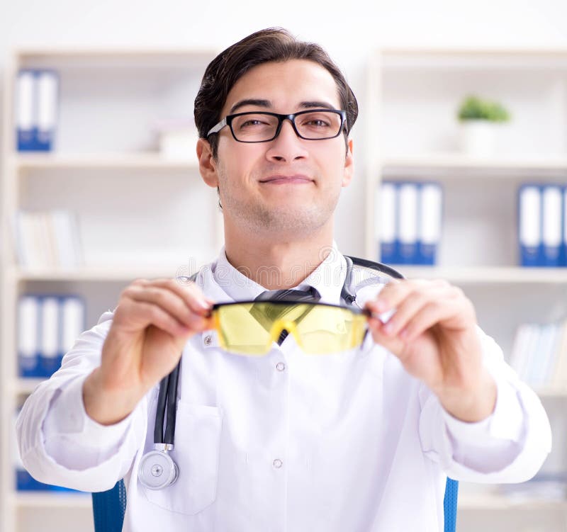 Safety Doctor Advising about Wearing Protective Goggles Stock Image ...