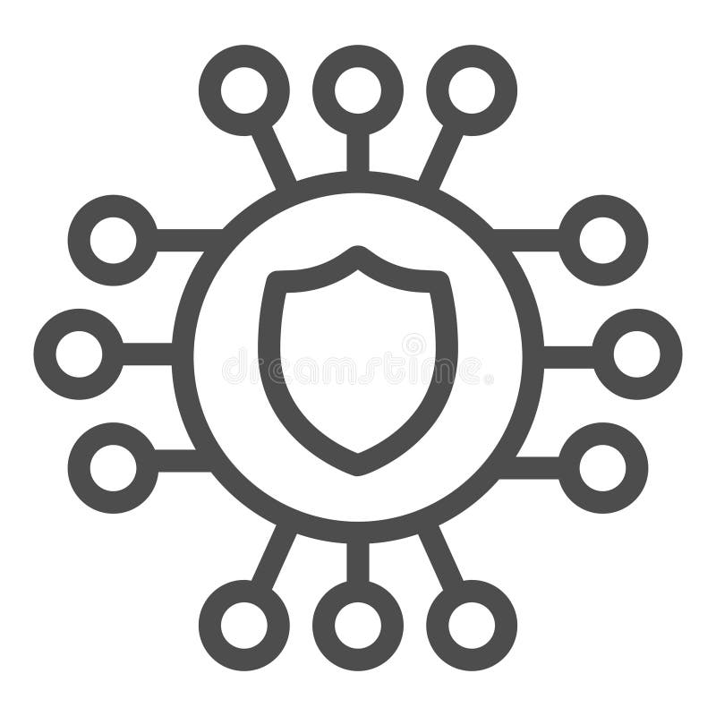 Safety Emblem with Connections Line Icon, Neural Network Concept ...
