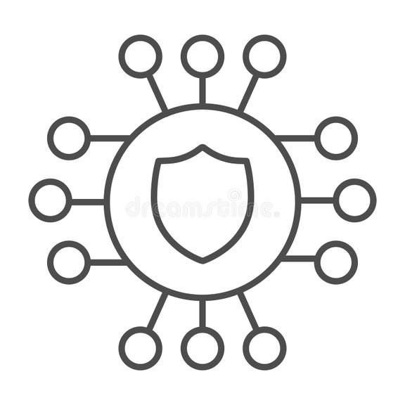 Safety Emblem with Connections Thin Line Icon, Neural Network Concept ...