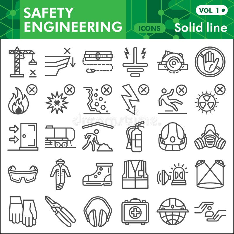 Safety Engineering Line Icon Set, Industry Symbols Collection or ...