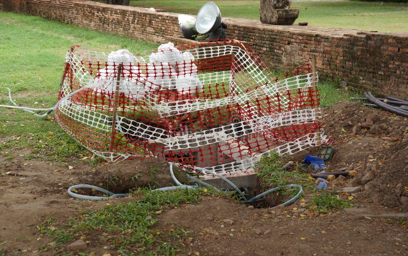 Safety Fence Made of Red and White Plastic Net Marks a Path the Sump ...