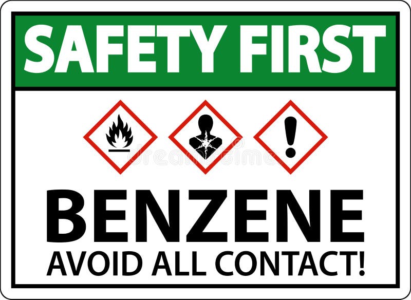 Safety First Benzene Avoid All Contact GHS Sign on White Background ...
