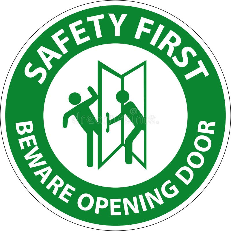 Safety First Beware Opening Door Sign on White Background Stock Vector ...