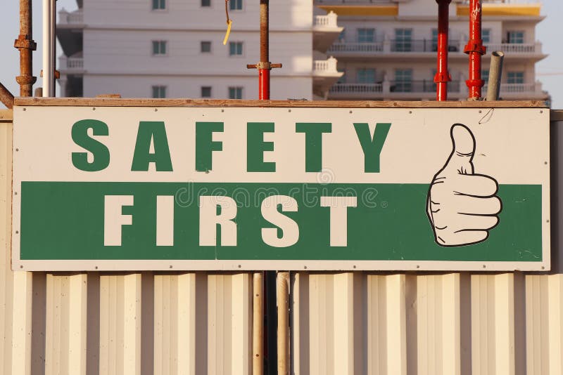 Safety First Caution Board Fixed in a Construction Work Site Stock ...