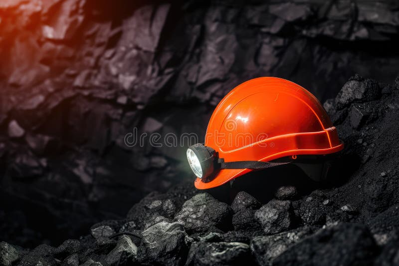 Safety First: Coal Mining with New Head Lamp and Hard Hat. Stock ...