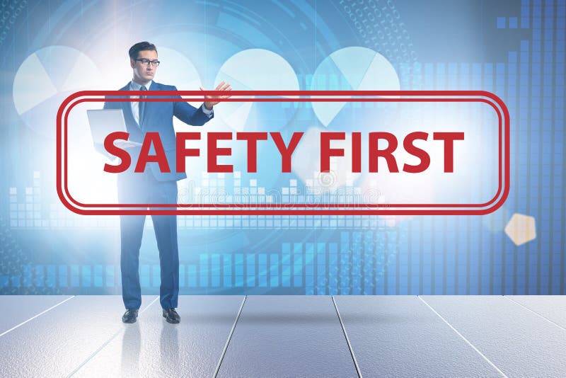 Safety First Concept with Businessman Stock Photo - Image of alert ...