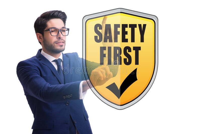 Safety First Concept with Businessman Stock Photo - Image of health ...