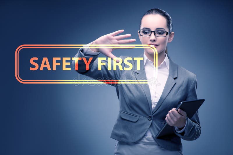 Safety First Concept with Businesswoman Stock Image - Image of industry ...