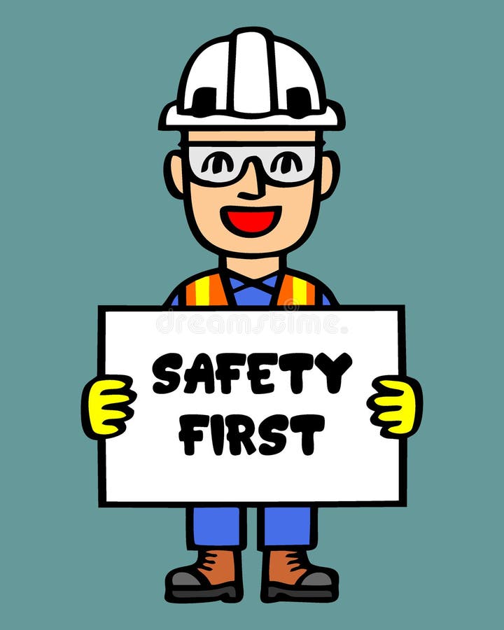 Safety First Construction Worker Promoting Workplace Safety Illustration Stock Illustration ...