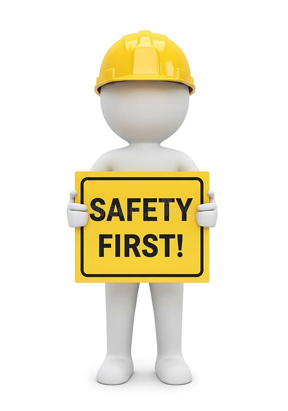 Safety First 3D Render Construction Worker Holding Sign Promoting ...