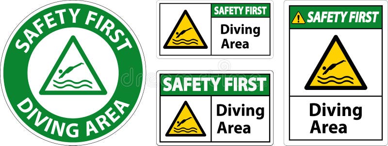 Safety First Diving Area Hazard Sign on White Background Stock Vector ...