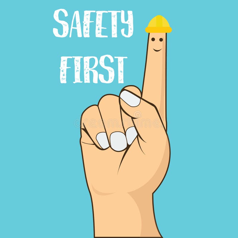 Safety First Finger Pointing Wearing Helmet Vector Illustration Concept ...