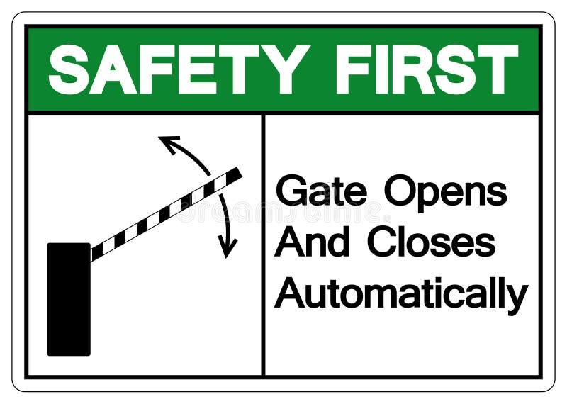 Safety First Gate Opens and Closes Automatically Symbol Sign, Vector ...