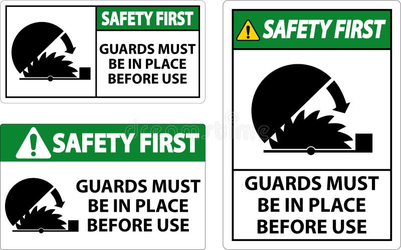 Safety First Guards Must Be in Place Sign on White Background Stock ...