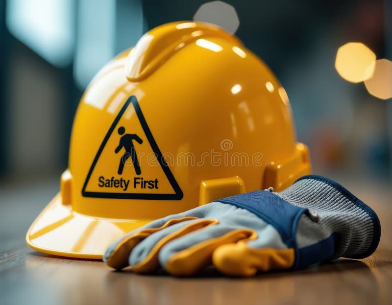 Safety First Hard Hat and Work Gloves Stock Illustration - Illustration ...