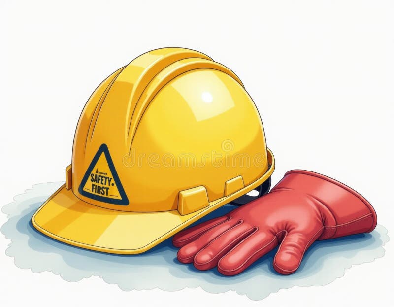 Safety First Hard Hat and Work Gloves Stock Illustration - Illustration ...