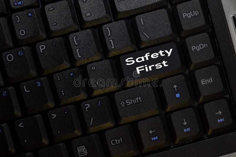Safety First Isolated on Laptop Keyboard Background Stock Image - Image ...