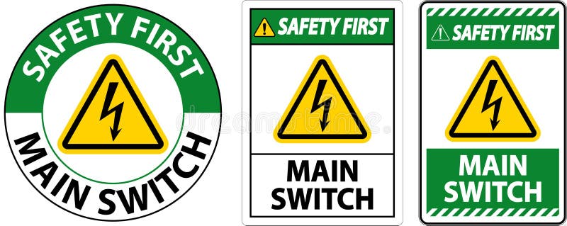 Safety First Main Switch Sign on White Background Stock Vector ...