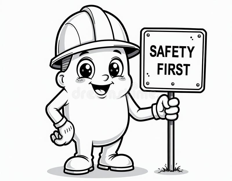 Safety First Mascot Holding Sign Stock Illustration - Illustration of ...