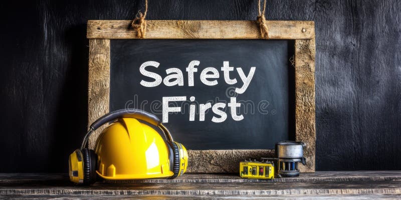 Safety First Message Displayed on a Chalkboard with Construction ...