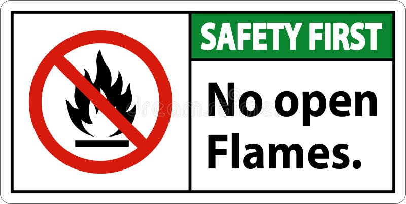 Safety First No Open Flames Label Sign on White Background Stock Vector ...