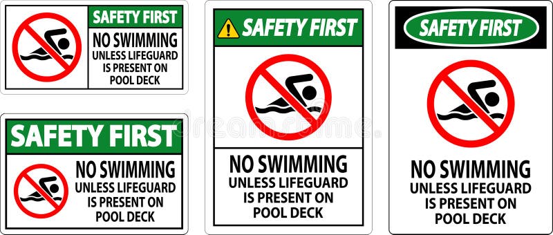 Safety First Pool Sign No Swimming Unless Lifeguard is Present on Pool ...